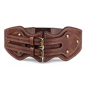 ICSTH Womens Obi Belt Vintage PU Leather Elastic Wide Waist Belt Fashion Retro Wide Belts (92CM)