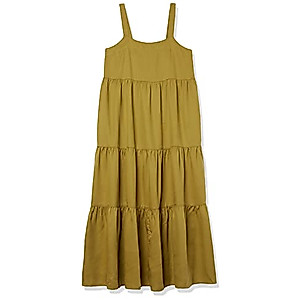 The Drop Women's Britt Tiered Maxi Tent Dress, Olive Oil, M