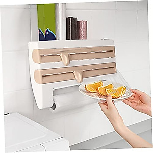 Holibanna Shelf Multi-Function Cutter Mounted Towels Multi- Towel Khaki in Wall- Stand Film Plastic Tools Function Supplies Sauce Four- Cling Kitchen with Multifunctional Holder Tool Mount