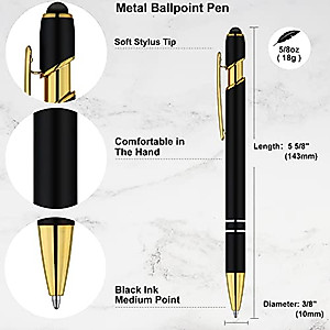 LINFANC 12 Pack Black Gold Ballpoint Pen with Stylus Tip, 1.0 mm Black Ink Smooth Writing Pens, Metal Stylus Pens for Touch Screens
