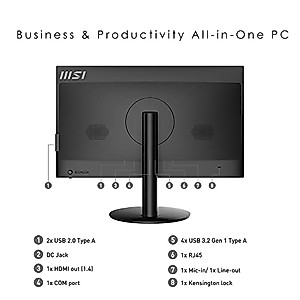MSI PRO AP241 All-in-One Computer Desktop, 23.8" FHD IPS-Grade LED, Intel Core i3-10105, 8GB Memory, 500GB SSD, WiFi 6, BT 5.1, Black, Windows 10 Home (11M-630US)