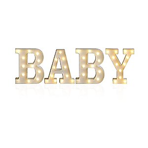 ZUOVAOV LED Light up letter BABY Sig, Led Baby Word Box Logo, Home Bedroom, Nursery Room, Table Wall Decoration, Warm White Light Emitting Letters, Baby Shower Decoration (BABY)