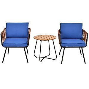 RELAX4LIFE 3-Piece Patio Conversation Set - PE Wicker Sectional Sofa Set with Coffee Table, Seat & Back Cushions, Outdoor Rattan Furniture Set for Patio, Yard, Balcony, Poolside, Garden