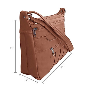 Leather Concealed Carry Crossbody Purse - YKK Locking CCW Ambidextrous Gun Bag Roma 7082, Light Brown One Size