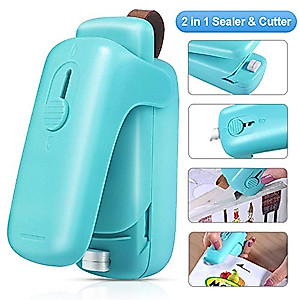 EZCO Bag Sealer Mini, Handheld Bag Heat Vacuum Sealer, 2 in 1 Heat Sealer & Cutter Portable Bag Resealer Machine for Plastic Bags Storage Food Snack Cookies Fresh (Battery Included)