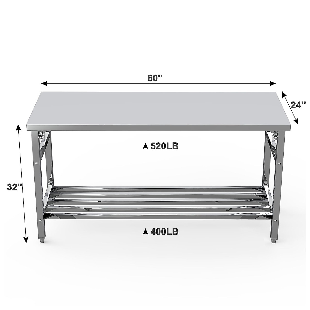Stainless Steel Table, 24 x 60 Inches Folding Heavy Duty Table for Kitchen, Commercial Stainless Steel Prep Table with Adjustable Undershelf, for Restaurant, Home and Hotel