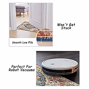 vivorug Washable Rug, Ultra Soft Area Rug 5x7, Non Slip Boho Rug Foldable, Stain Resistant Rugs for Living Room, Persian Tribal Medallion (Yellowish/Navy, 5'x7')