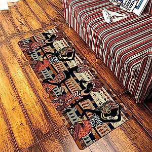 Historical African Women Antifatigue Kitchen Bath Door Mat Cushioned Runner Rug,Washable Welcome Floor Sink Mat,Waterproof Comfort Standing Doormat,American Indian Southwest Traditional 18"x30"