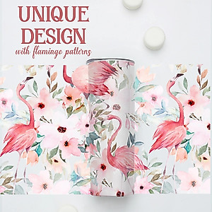 Onebttl Flamingo Skinny Tumbler Gifts For Women, Female, Her and Flamingo lovers - 20oz/590ml Stainless Steel Insulated Tumbler with Straw, Lid, Message Card - (White)