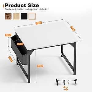 Shahoo 32 inch Computer Desk Modern Simple Style Woodern Table with Storage Bag and Hook for Home, Office, Study, Writing, White