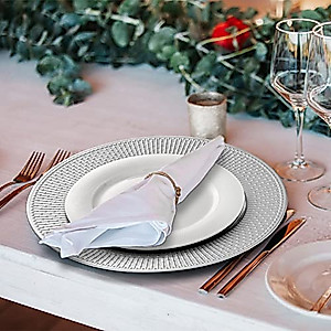 DEAYOU 12 Pack Round Charger Plate, 13-inch Silver Beaded Chargers for Dinner Plates, Plastic Reusable Charger Plate, Decorative Charger Platters for Wedding, Table Setting, Party, Event, Holiday