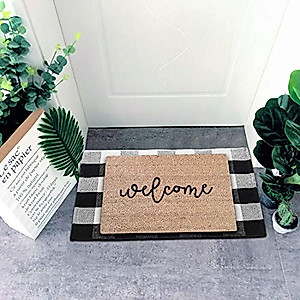 Buffalo Plaid Rug | Buffalo Check Outdoor Rug | Black and White Checkered Outdoor Rug | Front Door Mat | Porch, Kitchen & Indoor Rugs | Cotton Welcome Rug | Washable 24x36 Inches + Bonus Anti-Slip Mat