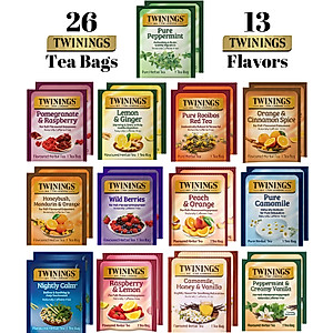 Twinings Herbal Tea Variety Pack - Decaf Tea Sampler - 26 Individually Wrapped Herbal Tea Bags, Pure Peppermint, Camomile, Rooibos Red, Honeybush Mandarin Orange, Plus 9 More Flavors