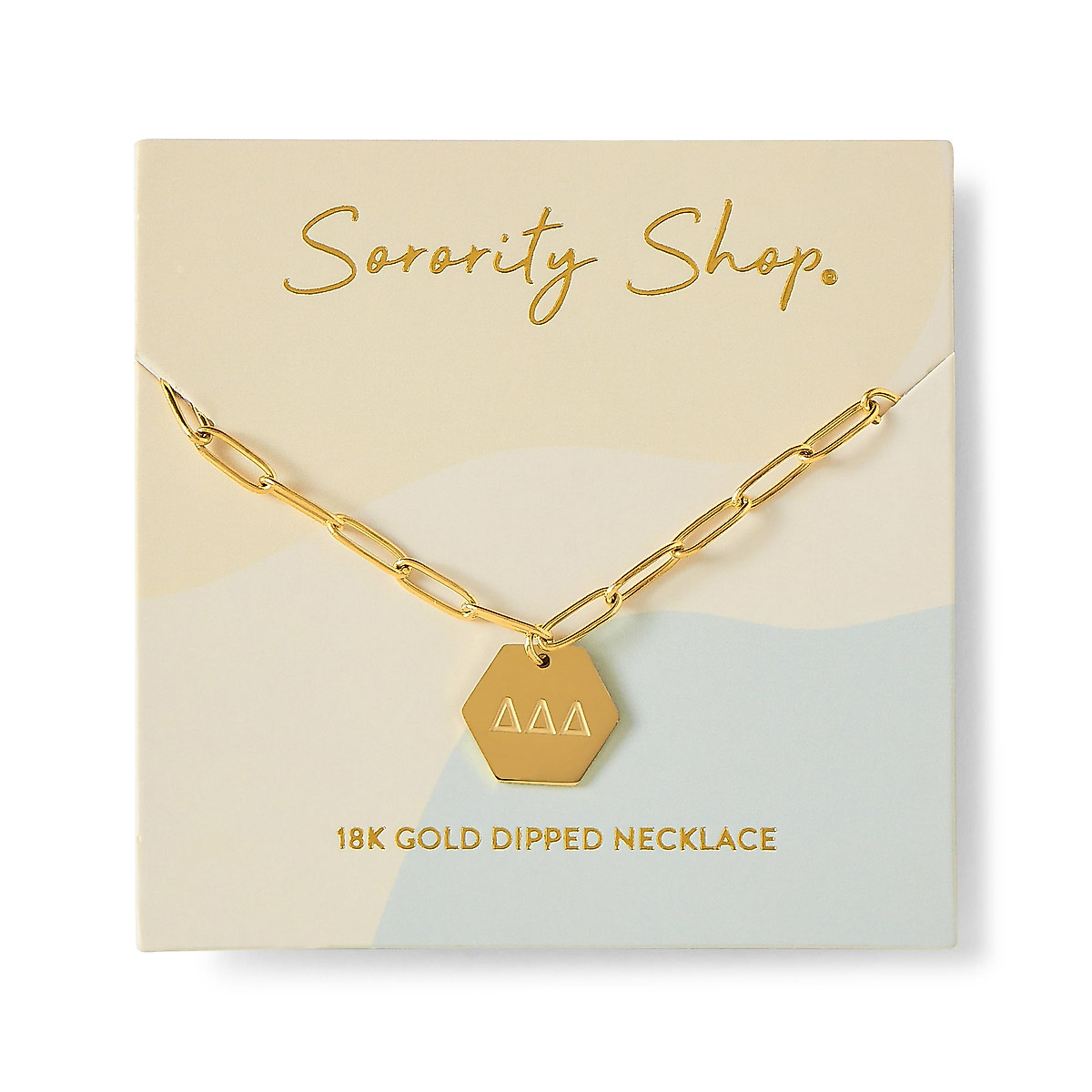 Sorority Shop Delta Delta Delta Paperclip Necklace — DDD 18K Gold Plated Sorority Gifts Necklace, Long-Lasting Delta Delta Delta Gifts for Women
