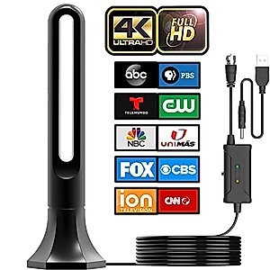 TV Antenna, Digital TV Antenna Indoor for Smart TV, 360° Reception & 2023 Amplifier Signal Booster HDTV Antenna, Long Range Reception - Support 4K 1080p Fire tv Stick and All TV's - 18ft Coax Cable