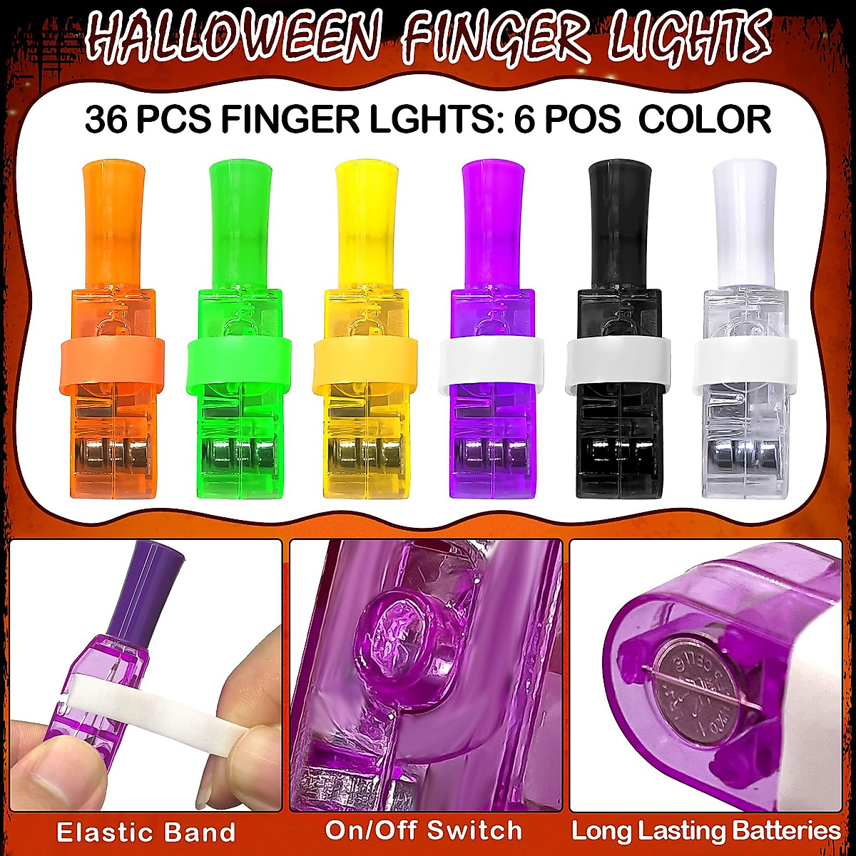 SURCVIO Halloween Party Favors for Kids, 36PCS LED Finger Lights Glow in the Dark Halloween Toys Bulk for Halloween Prizes Classroom Gifts Trick or Treat Toys