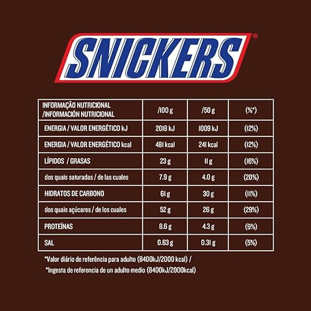 Snickers Bar with Caramel and Roasted Peanuts Chocolate Covered, 24 bars x50g (1200g)