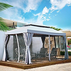 Grand Patio 10x13 Ft Patio Gazebo, Outdoor Gazebo Canopy with Mesh Netting and Curtains，Sturdy Straight Leg Tent Soft Top Gazebo for Patios Deck Backyard