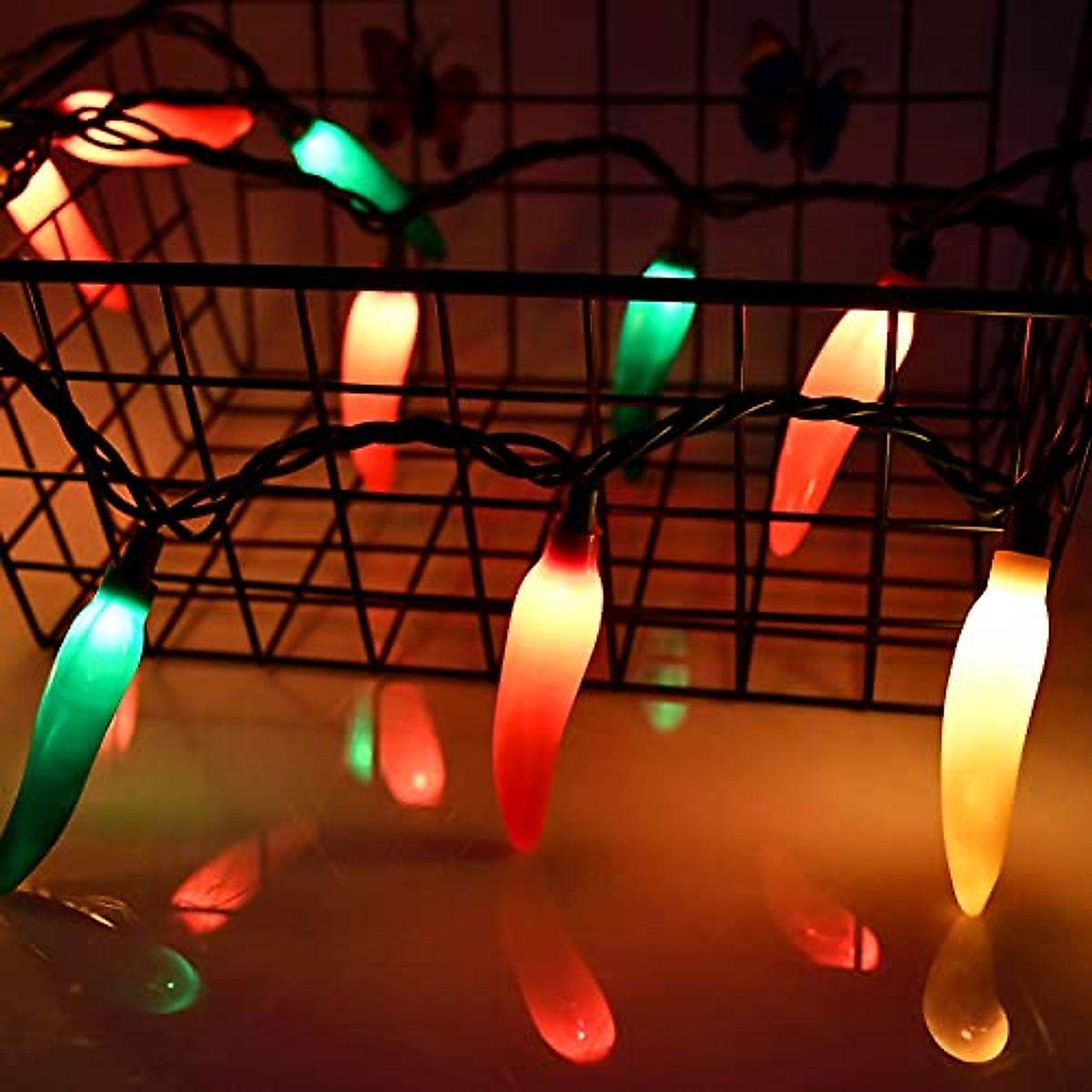 Pallerina Multi-Colored Chili Pepper String Lights, 13.6FT Hot Chili Pepper Lights with 35 Christmas Warm White Chili Pepper Bulbs(2 Spare) UL Listed for Outdoor Indoor Kitchen Garden Patio Decoration