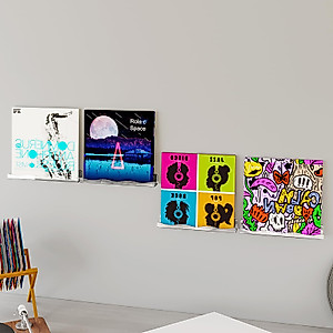 Fixwal Acrylic Clear Floating Shelves for Wall, Vinyl Record Shelf Wall Mount Set of 4, 12in Wavy Clear Acrylic Record Holder Bookshelf Display, Wall Decor for Living Room (Clear)