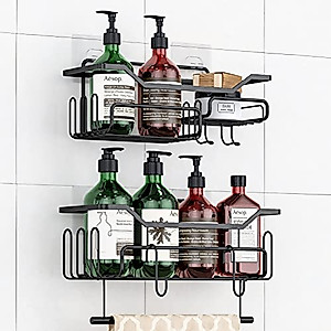 Uamector Shower Caddy Shelves Bathroom Organizer, 2 Pack Adhesive Rustproof Stainless Steel Black Shower Shelf for Inside Shower, No Drilling Wall Mount Shower Organizer Storage for Kitchen