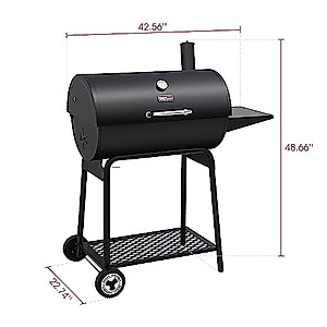 Royal Gourmet CC1830 30 Barrel Charcoal Grill with Side Table, 627 Square Inches, Outdoor Backyard, Patio and Parties, Black