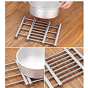 Leoyoubei 8x9 Metal expands Trivet Wite from 9" to 15" Multi-Purpose Spoon Rest and Kitchen Table mats Shrink Pads Non-Sliding hot pad and Pot Holder (Silver x 2)