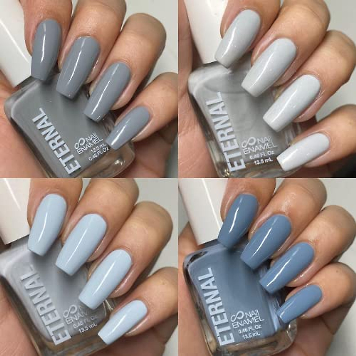 Eternal Gray Nail Polish Set for Women (MINIMALIST) - 13.5ML 4 pc Light Nail Polish Set for Girls - Long Lasting & Quick Dry Natural Nail Polish Kit for Home DIY Manicure & Pedicure - Made in USA