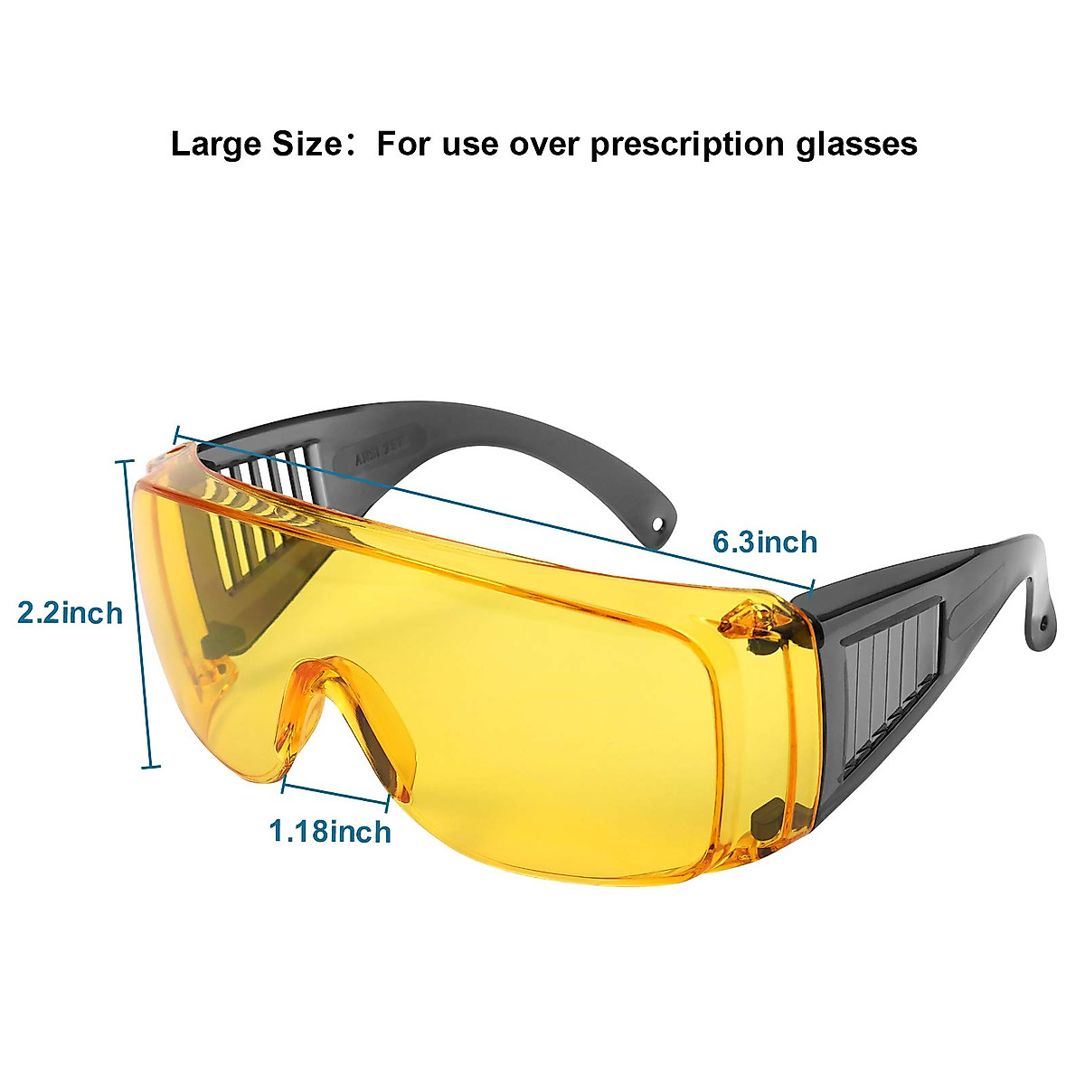Shooting Glasses Over Eyeglasses, Anti Fog Eye Protection for Shooting Range Over Prescription Safety Glasses with Hard Case OTG,Yellow Tinted Lens