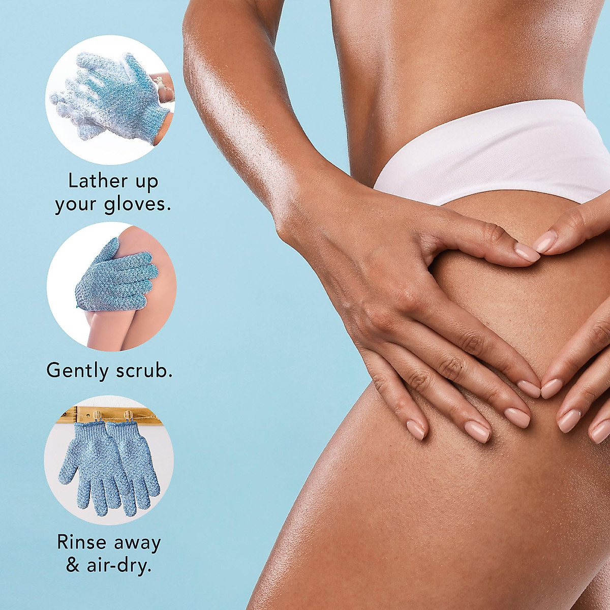 Exfoliating Glove (4 Pcs, 2 Pairs) - Heavy Exfoliate Glove for Dead Skin Bath Exfoliating Gloves for Shower Spa Massage & Body Scrub - Shower Gloves for Women & Men