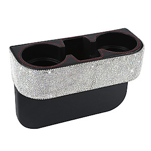 Drink Holder Console Side Pocket,Auto Front Seat Organizer Car Console and Seat Gap Cup/Mobile Phone Holder Storage Box,Large Capacity with 3 Cup Holders,1 - Pack