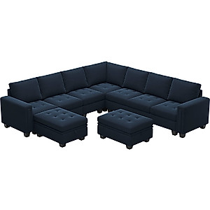 Belffin Oversized Velvet Modular 8-Seat Sectional Sofa Set with Storage Ottoman U Shaped Couch Set Modular Sectional Convertible Sofa Couch with Reversible Chaise Corner Sofa Couch Set Blue