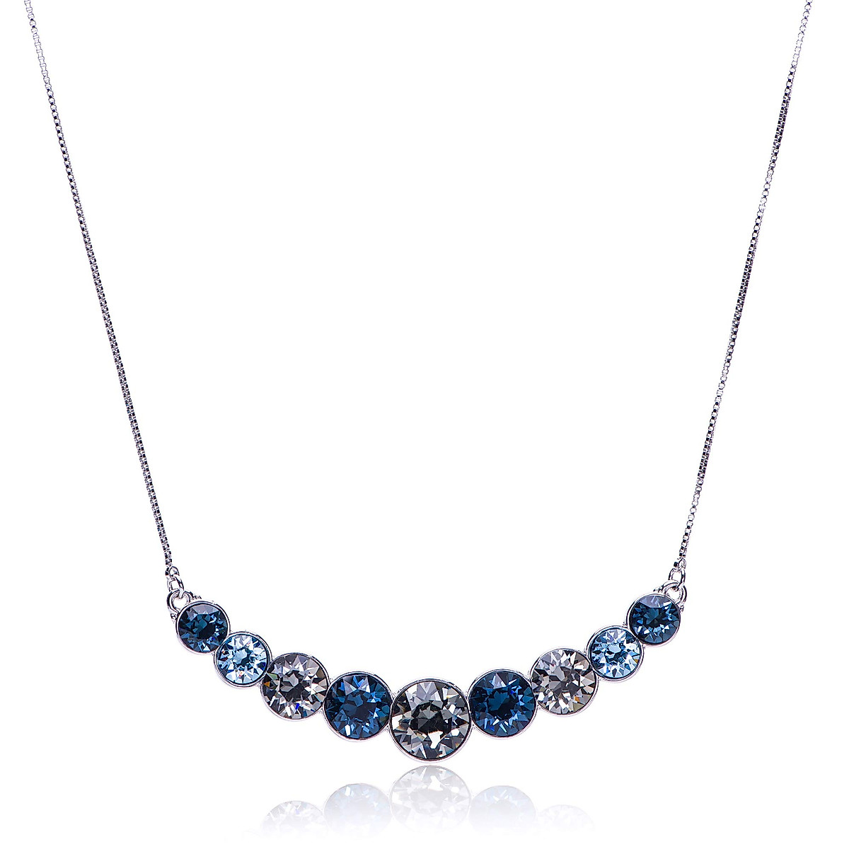 UPSERA Crystal Necklace – 9-Stone Crystal Necklace for Women with Blue Austrian Crystals – 18.7-inch with 2-inch Extender Blue Necklace – Statement Necklace for Prom, Wedding, Engagement