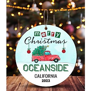 Christmas Ornament Oceanside California Ornaments Tree 2023 Xmas Decorations Red Car Gift Rustic Holiday Party Unique Home Deco Long Distance Gift MDF Plastic 3" White