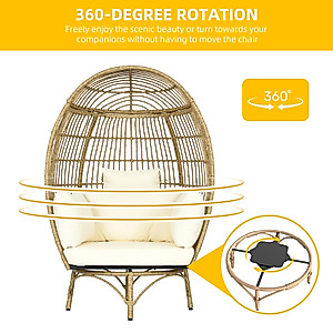 DWVO Outdoor Rotating Egg Chair, Patio Swivel Chair Oversized, 370lb Capacity, Anti-Slip, All-Weather Wicker Egg Lounger Chair for Indoor, Outside (Beige)