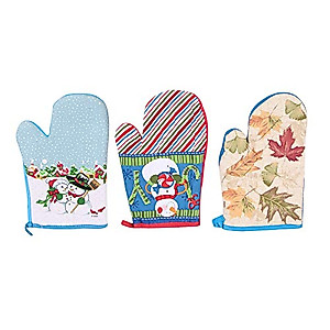 OUNONA Christmas Snowman Oven Mitts Heat Resistant Set of 3