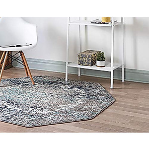 Rugs.com Arlington Collection Rug – 5 Ft Octagon Grey Medium-Pile Rug Perfect for Living Rooms, Kitchens, Entryways