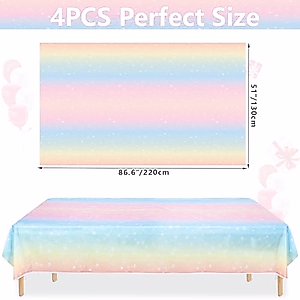 QUERICKY 4 Pack Pastel Rainbow Tablecloths, 51x87'' Plastic Disposable Rectangle Pastel Rainbow Table Cover for Girls Rainbow Birthday Party Decorations Baby Shower Party Supplies