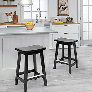PayLessHere Bar Stools Set of 2 for Kitchen Counter Solid Wooden Saddle Stools 24-Inch/30-Inch Height (Black, 24 in)