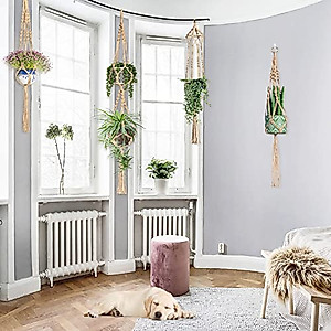 PIKAMAO Macrame Plant Hanger, 5pcs Jute Plant Hanger Indoor with 5pcs Hooks, Handmade Weave Hanging Plant Holder for Indoor Outdoor Boho Home Décor