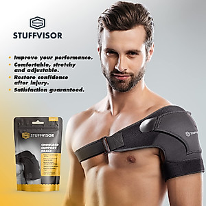 Stuffvisor Shoulder Support Brace with Pressure Strap Pad for Rotator Cuff, Tendonitis, Dislocation, Bursitis and other Shoulder Injuries, with Shoulder Sling, Compression Arm Sleeve Unisex, Onesize