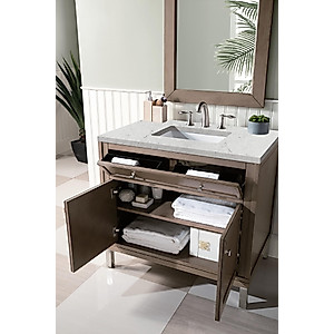 Chicago 36" Single Vanity, White Washed Walnut, with 3 CM Eternal Jasmine Pearl Quartz Top w/Sink