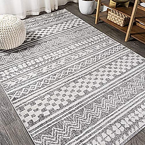 Eyely HOM303A-8 Moroccan Hype Imlil Tribal Geometric Stripe Indoor Area Rug Bohemian,Casual;Vintage, Bedroom, Kitchen, Living Room, Easy-Cleaning, Non-Shedding, 8 X 10, Light Gray/Cream