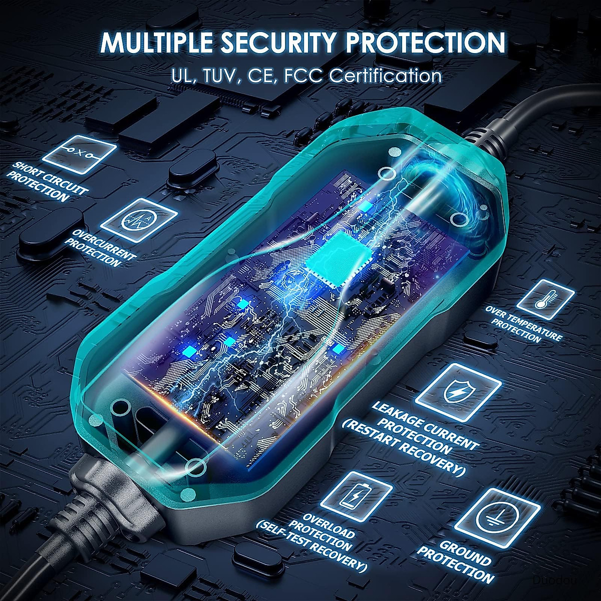 EVJUICION Level 2 EV Charger 32Amp 7.68kW 240V NEMA 14-50 Plug 25FT Cable Current Adjustable Delay Charging Home Portable Electric Vehicle Charger Fits All J1772 Electric Car for Indoor Outdoor