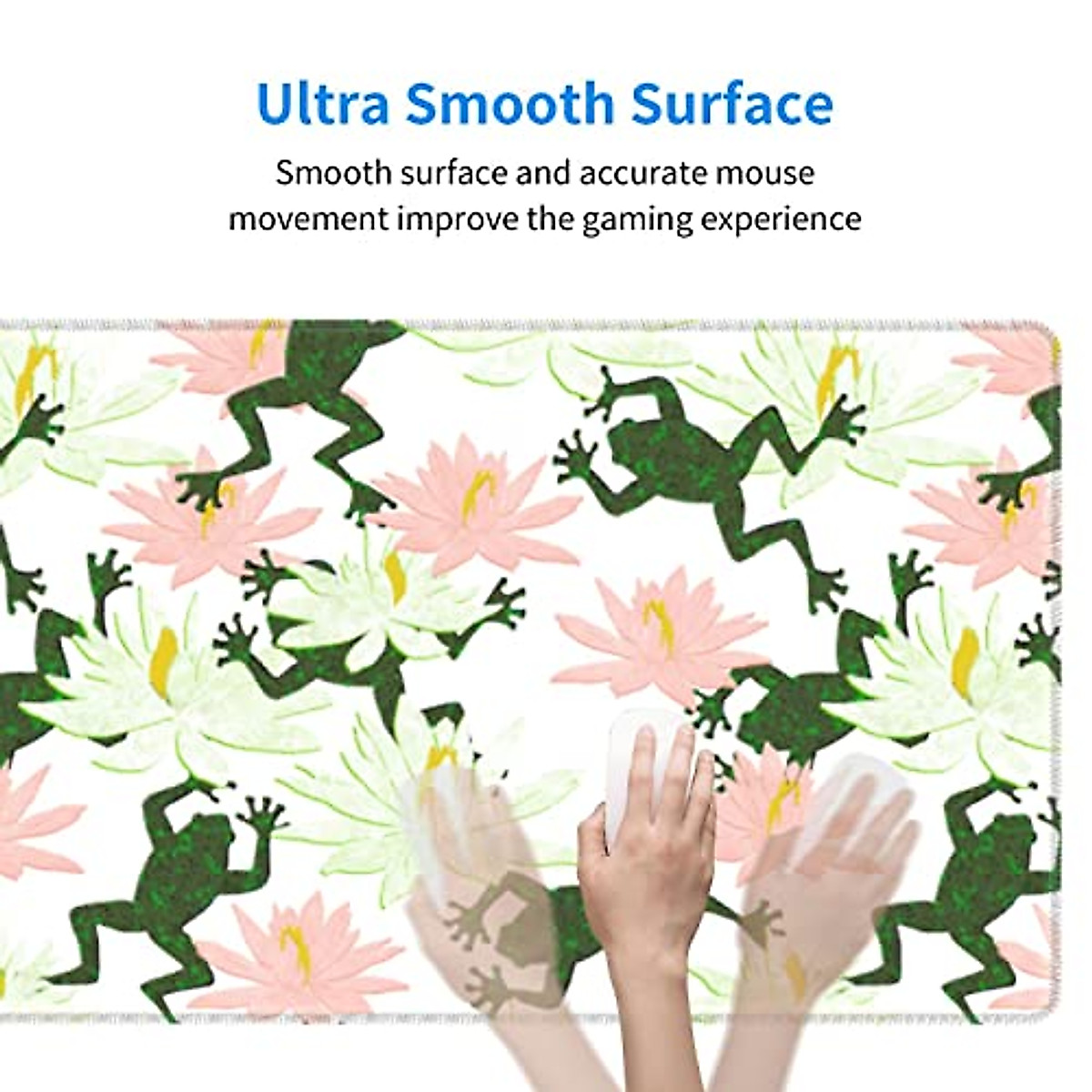 Frog and Water Lilies Gaming Mouse Pad XL,Extended Stitched Edges Mousepad,Large Mouse Pads Desk Pad,Long Non Slip Rubber Base Desk Mat for Work,Office,Home,Computer,Laptop