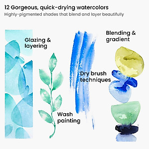 Arteza Watercolor Painting Art Set, Watercolor Half-Pans and Foldable Canvas Paper Bundle,DIY Kit, Art Supplies for Artists & Hobby Painters