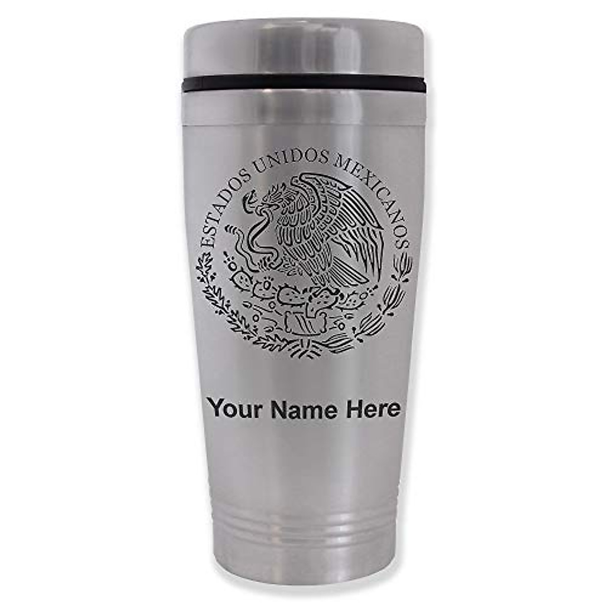 LaserGram 16oz Commuter Mug, Flag of Mexico, Personalized Engraving Included
