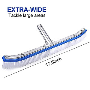 Swimming Pool Brush with Pool Skimmer Net Kit,17.5" Aluminum Pool Cleaning Brush with Nylon Pool Bristles, Heavy Duty Pool Fine Mesh Frame Net, Pool Cleaner Supplies(Pole not Included)