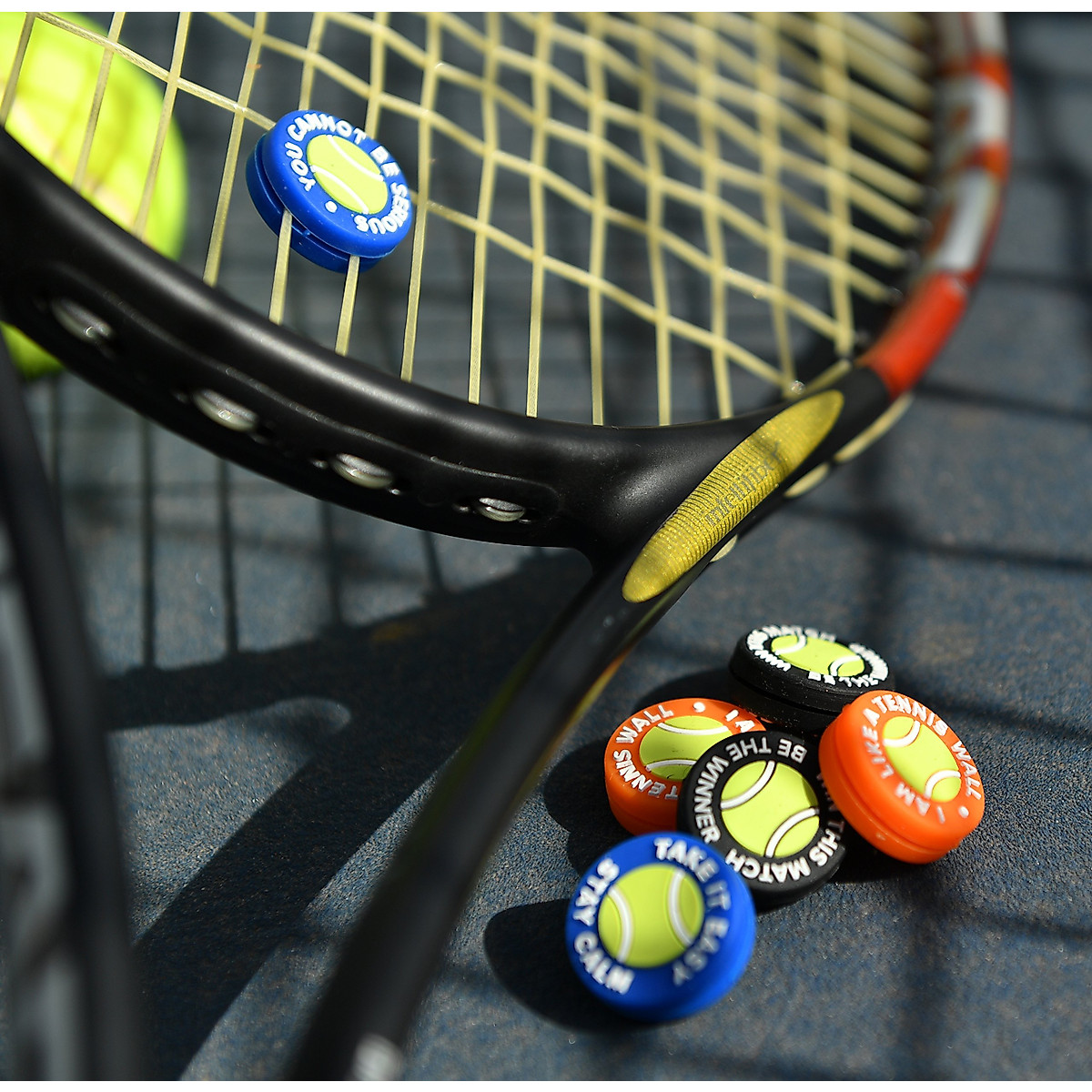 BusyBee Vibration Dampener (Pack of 6) with 6 Mottos in Tennis Ball Zipper Pouch