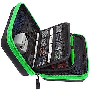 BRENDO 2DS XL Case, 3DS XL Carrying Case for New Nintendo 2DS XL and 3DS XL, 24 Game Cartridge Holders and a Large Stylus - Black/Lime Green